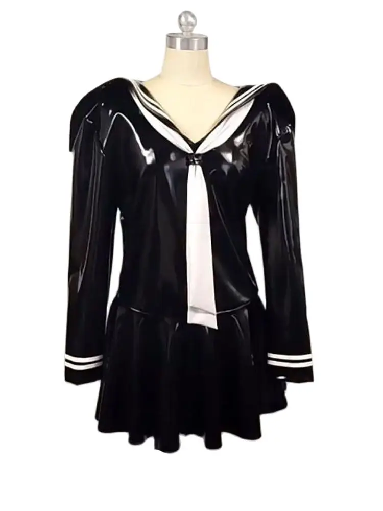 S-4XL-Vestido-de-PVC-de-manga-larga-con-cuello-marinero-Minifalda ...