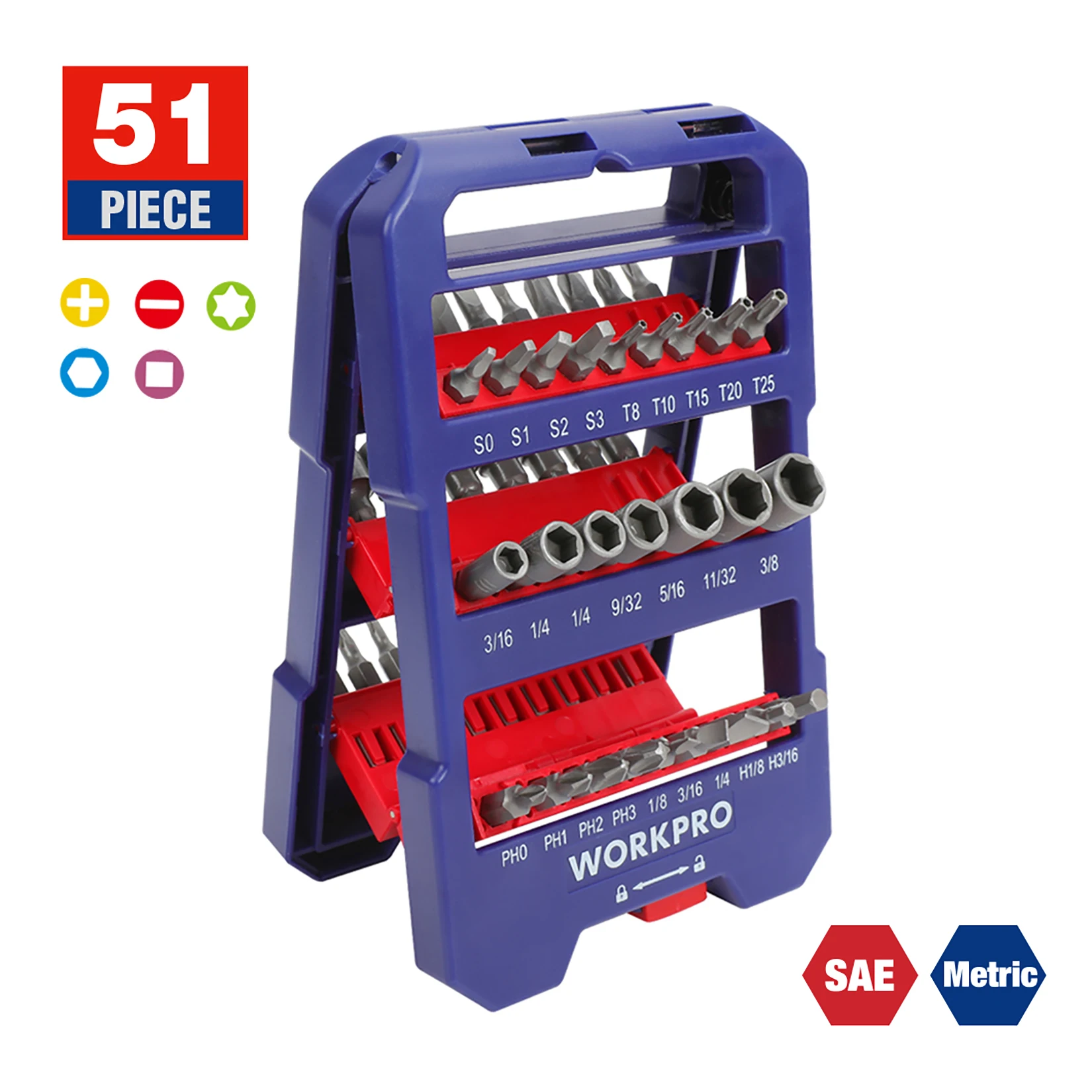 WORKPRO-51pcs-Auto-Opening-Bits-Box-51-piece-Screwdriver-Bit-Set-with ...