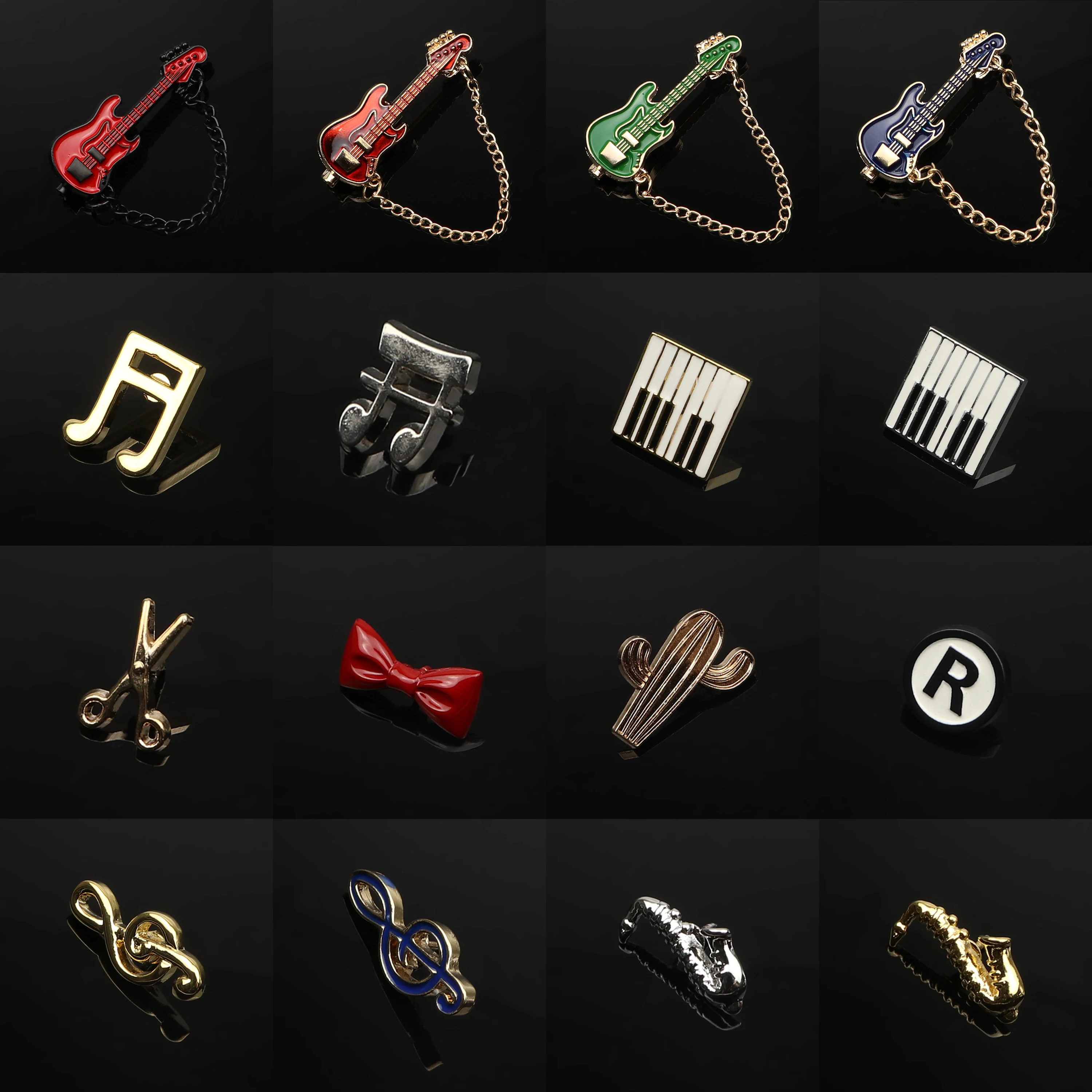 Punk Music Enamel Pins Guitar Piano Notes Drum Cactus Scissors Brooches ...