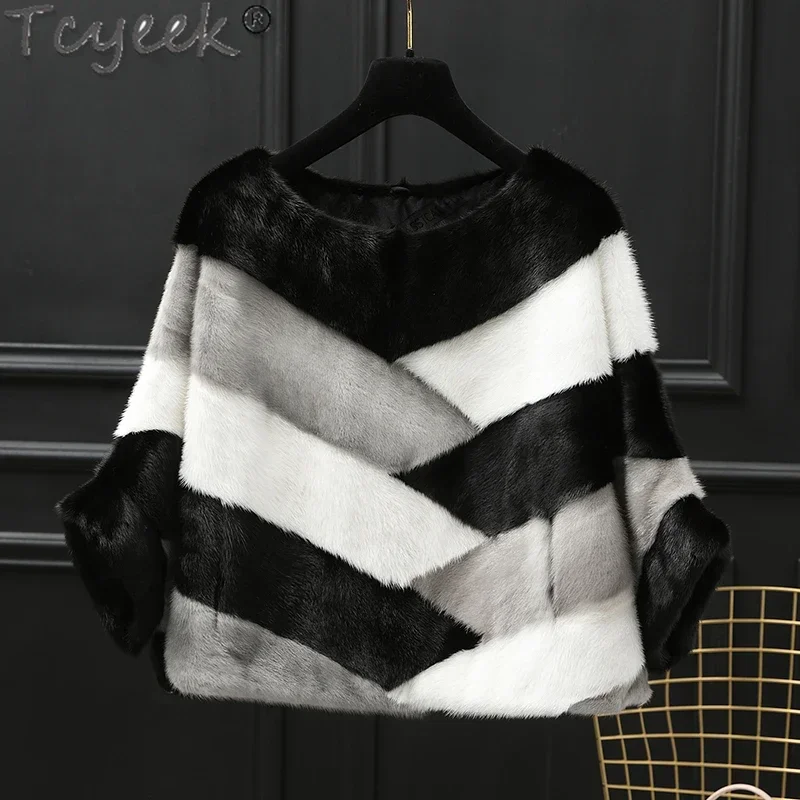 Tcyeek-Manteau-Court-en-Fourrure-de-Vison-pour-Femme-Combinaison-Noire ...