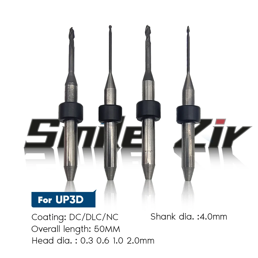 Up3D Zirconia 0.6mm/1.0mm/2.0mm Milling Burs Diamond Coating Milling Cutters Compatible With P52 ...