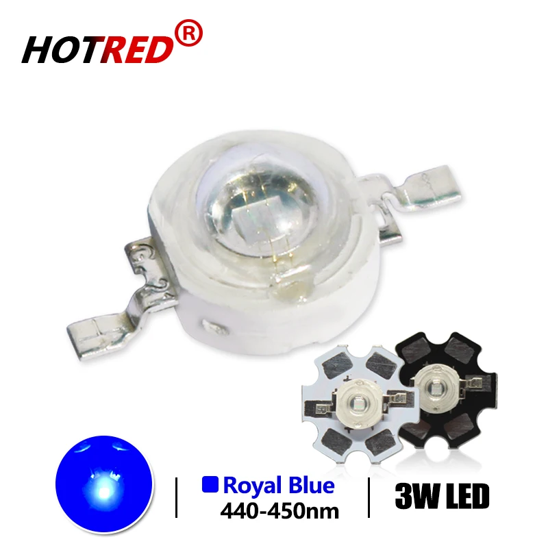10-100PCS LED 1W 3W 440nm 450nm Royal Blue High Power Chip Diode Grow ...