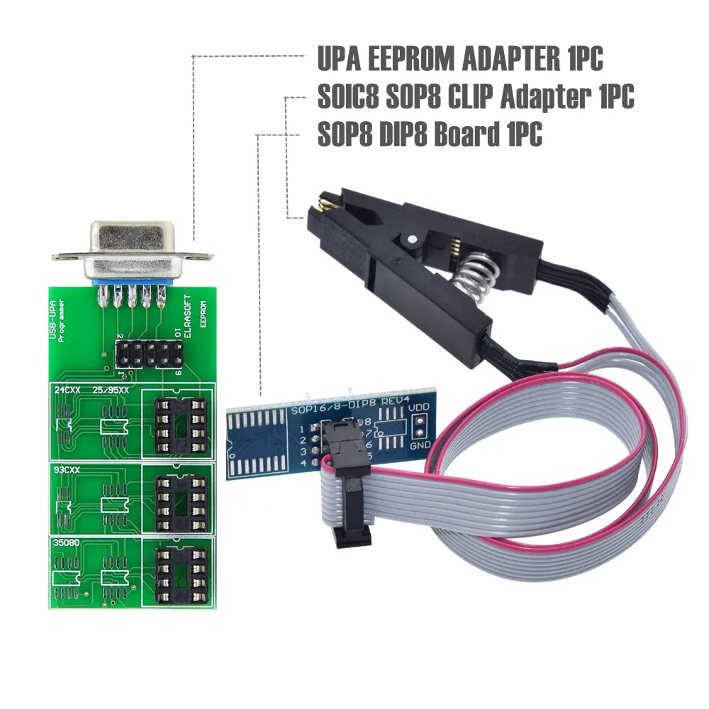 UPA-USB-Eeprom-Adapter-with-SOIC8-SOP8-Clip-Cable-and-DIP8-Board-for ...