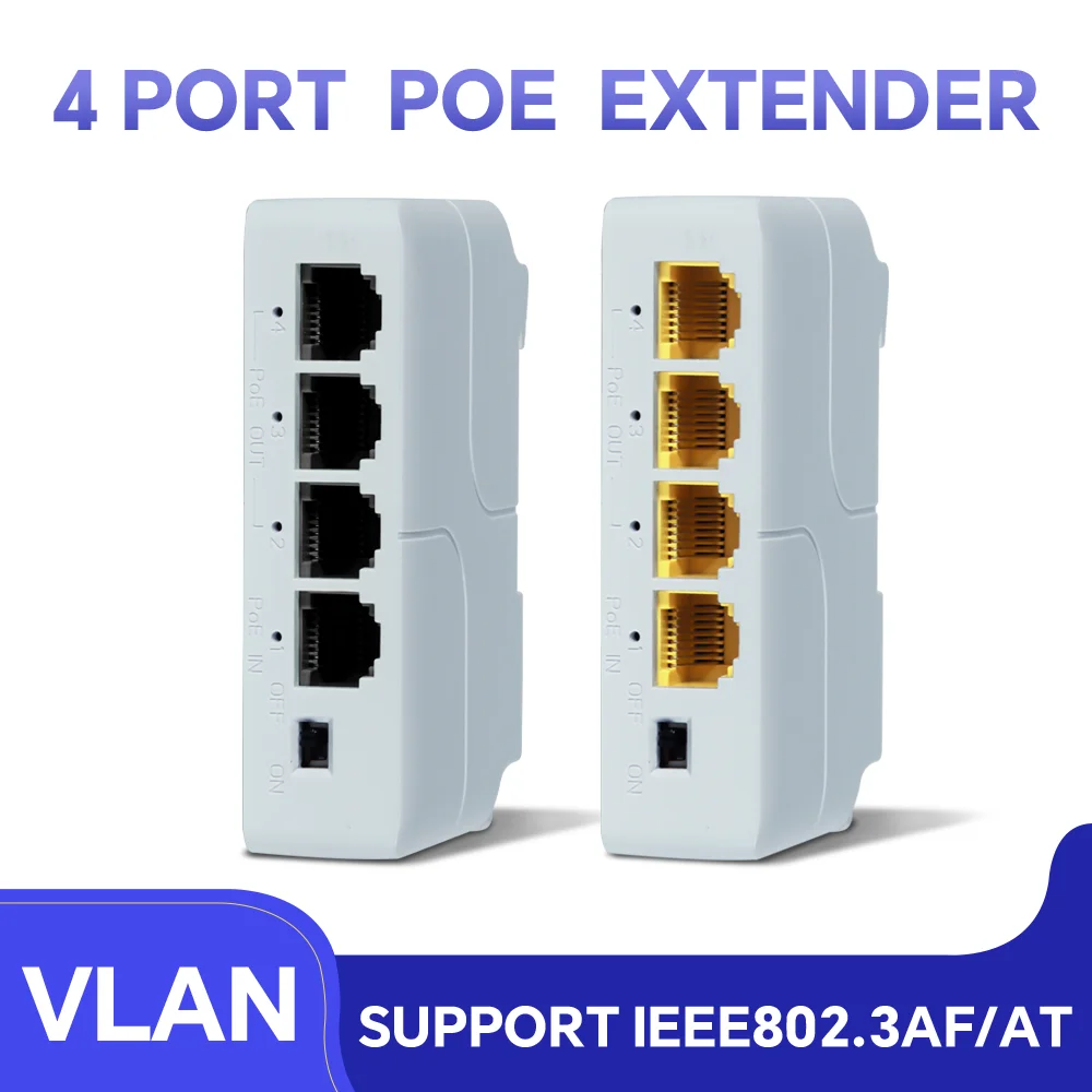 Hisource-4-Ports-100Mbps-Ethernet-POE-Extender-Support-DIN-Rail-Mount ...