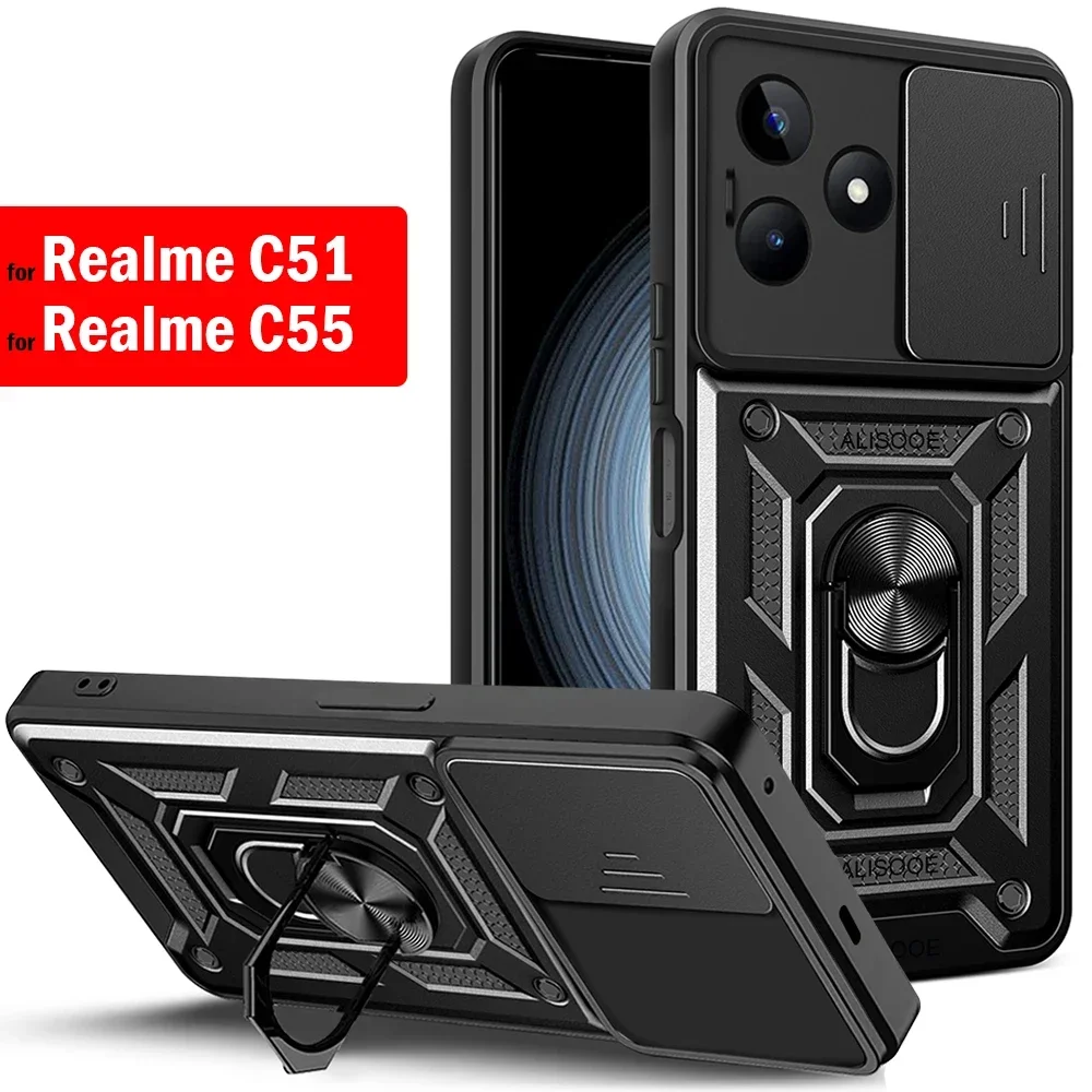 Capa for Realme C51 C55 Case Slide Camera Lens Protection Ring Stand ...
