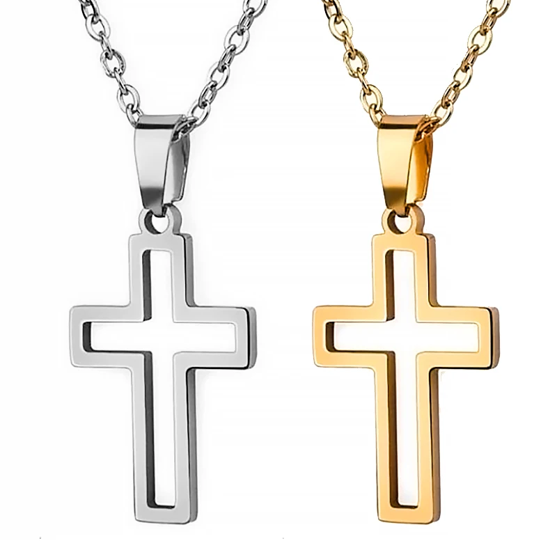 Fashion-Stainless-Steel-Cross-Pendant-Necklace-For-Women-Men-Link-Chain ...