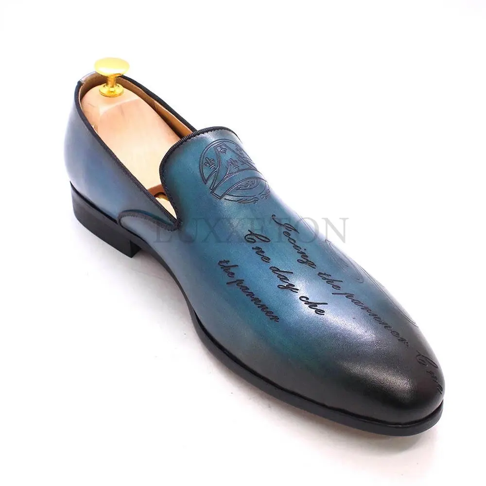 Italian-Style-Hand-Painted-Letter-Men-Shoes-Genuine-Cow-Leather-High ...