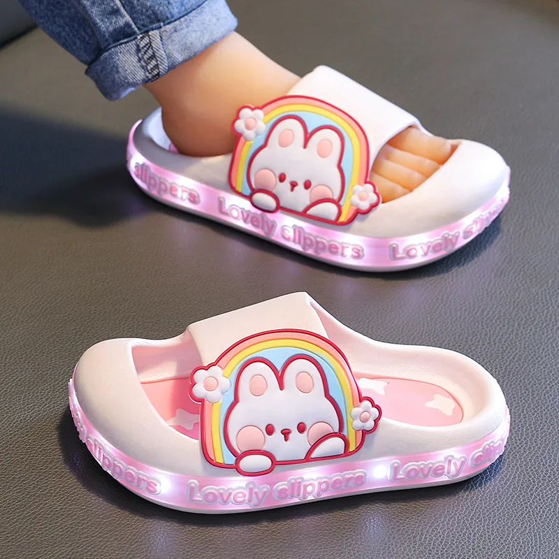 Cute Children Led light slippers summer garden shoes cartoon rabbit ...