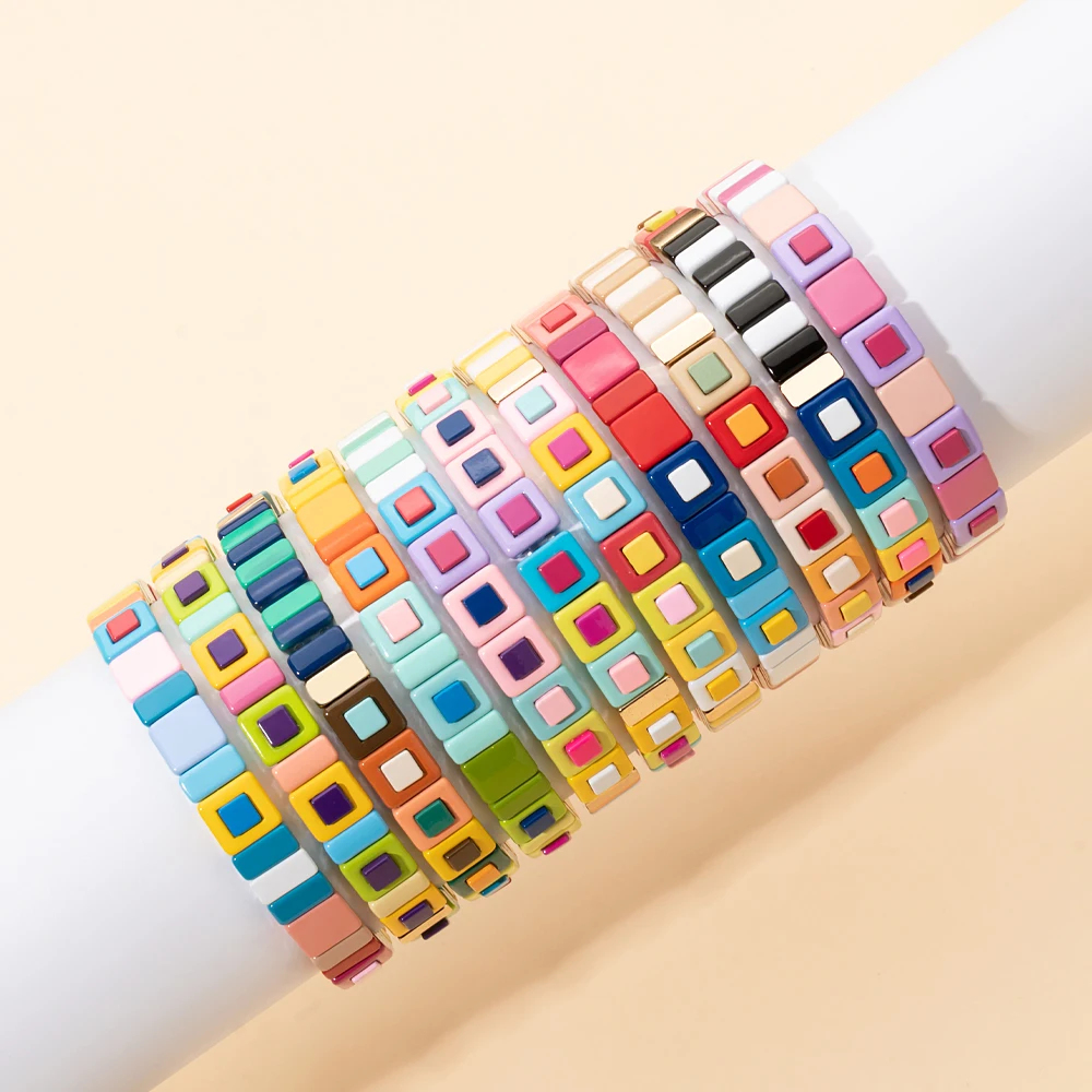 New Fashion 8X8MM Square Shape Beads Charm Bracelets For Women Colorful ...