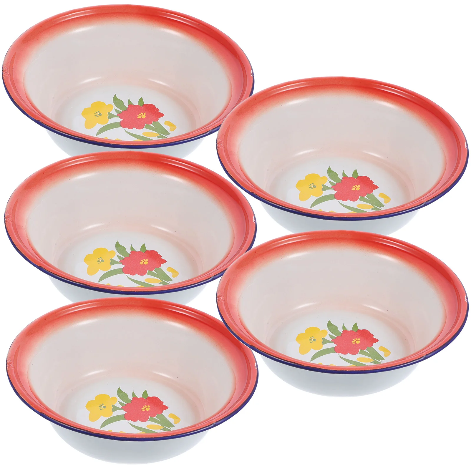 5 Pcs Red Floral Retro Enamel Disc Vintage Dinnerware Sets Enamelware ...