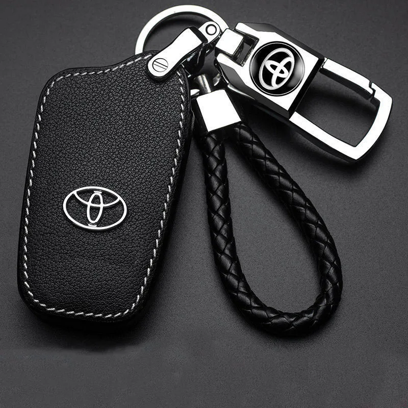 Car-Metal-Leather-Key-Cover-Case-Holder-Fob-For-Toyota-Corolla-RAV4 ...