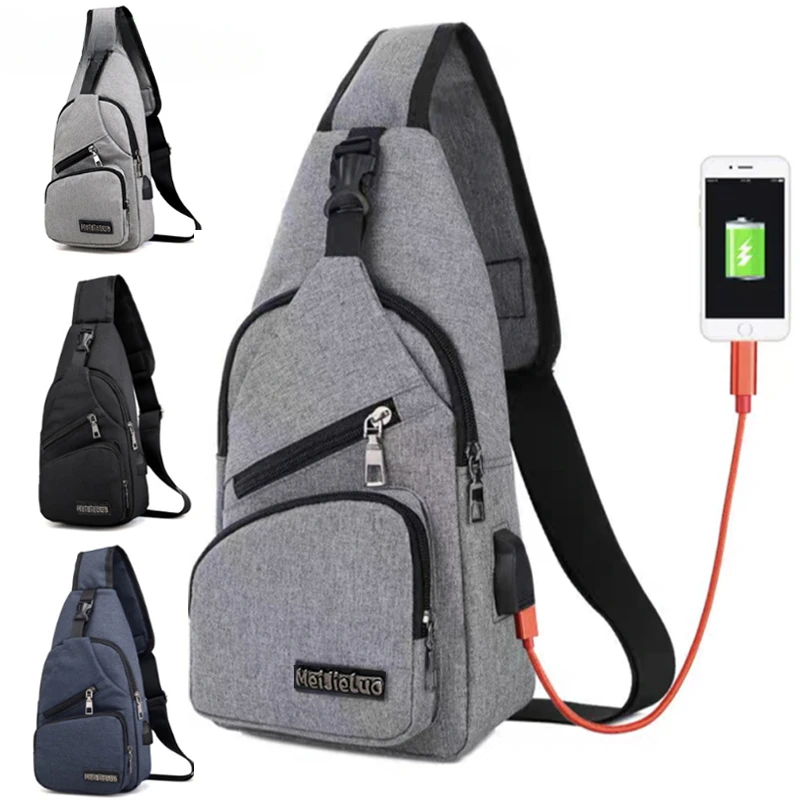 USB Charging Sling Bag For Men Casual Chest Bag Shoulder Crossbody Bag ...