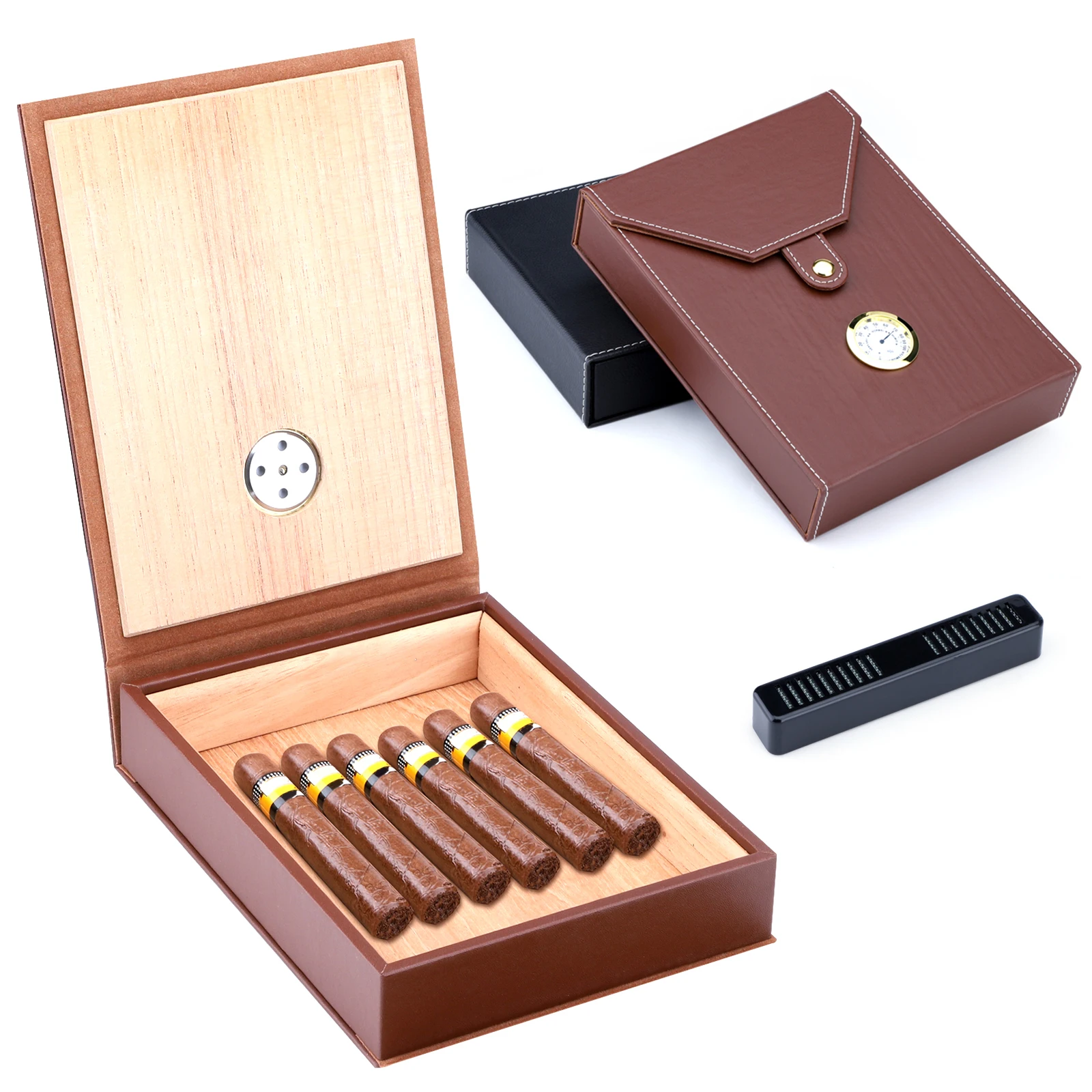 Leather-Travel-Humidor-Cigar-Box-Cedar-Wood-Portable-Cigar-Humidor-Box ...