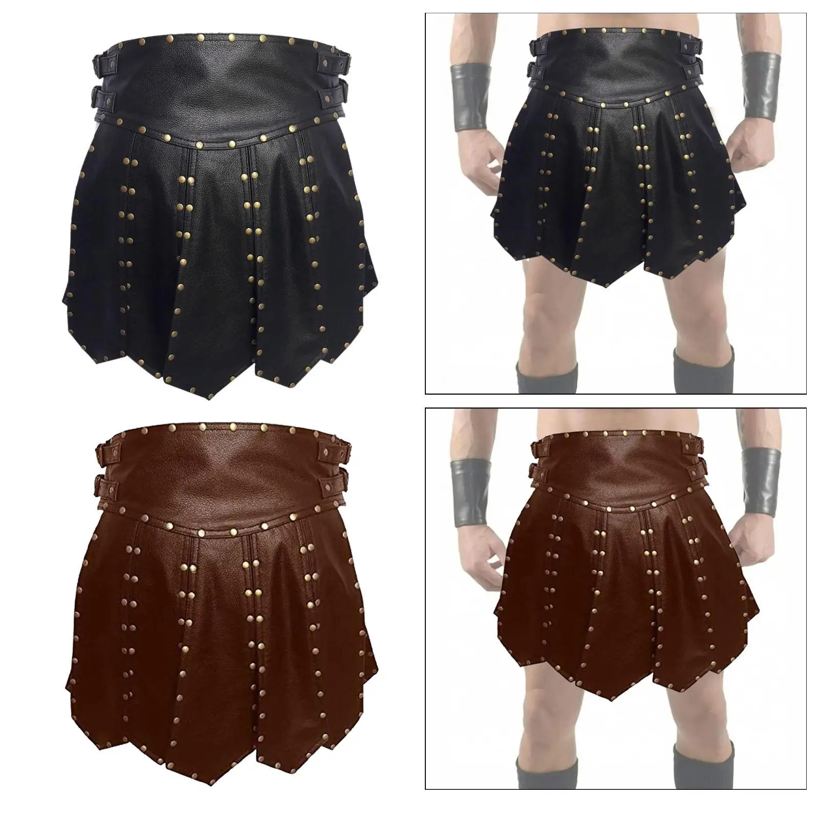 Men Roman PU Leather Skirt Roman Gladiator Kilt Cosplay Adjustable ...