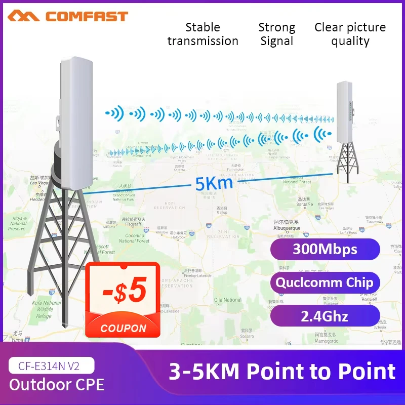Comfast 3-5KM Long Distance Outdoor Wireless Bridge 2.4GHz 300Mbps WiFi ...