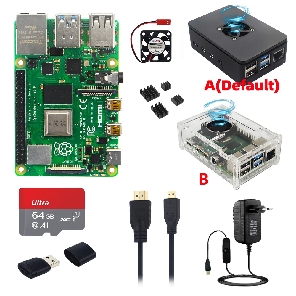 Original Raspberry Pi 4 Model B 8 4 2 1 GB RAM + Case + Fan + Heat ...