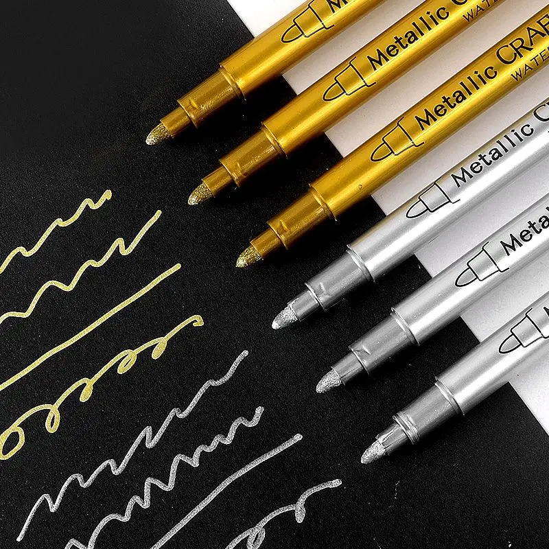 8pcs-Metallic-Craft-Pen-Gold-Silver-Color-Soft-Hard-Nib-Greeting-Card ...