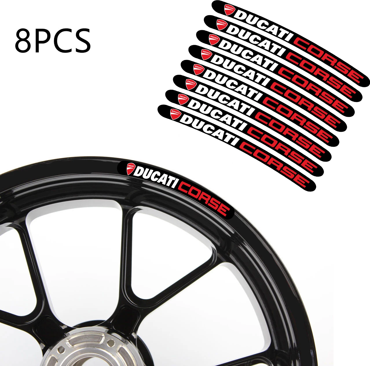 8 Pcs Ducati Corse Motorcycle Stickers Wheel Rim Decals Stripes Set ...