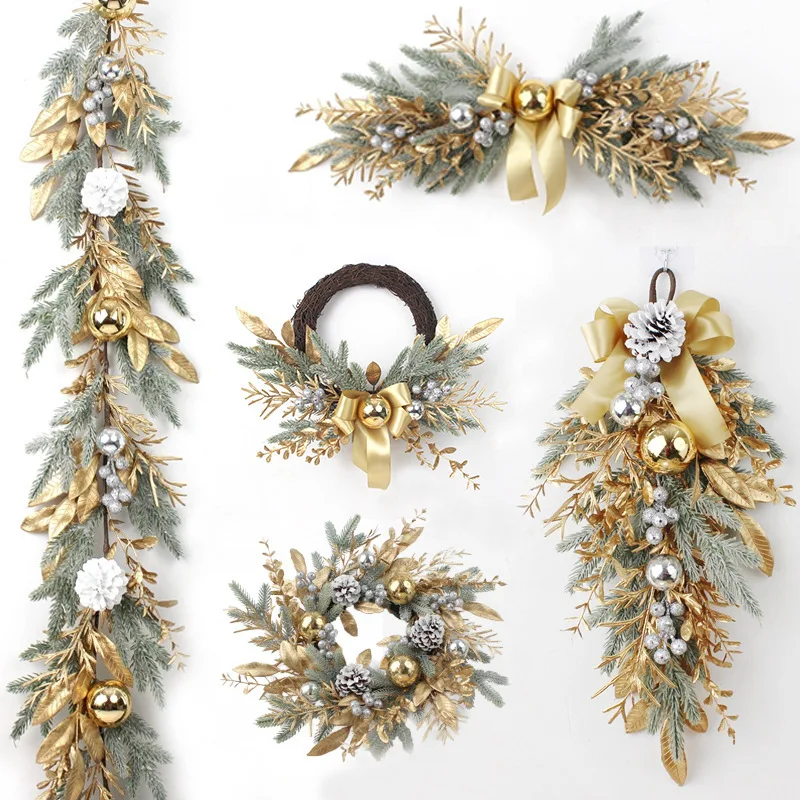 180CM-Golden-Christmas-Rattan-2023-Door-Wreath-Tree-Wall-Decor ...