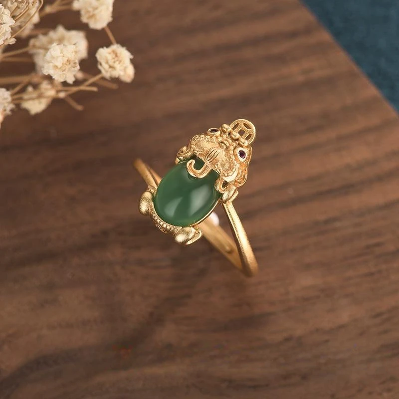 Green Jade Dragon turtle Ring Charm Gifts Women Lucky Fashion Natural ...