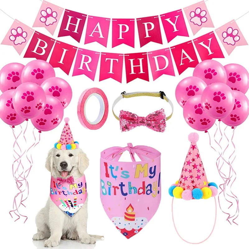 Pets Happy Birthday Costume Dog Hats Bowknot Bandana Neckerchief Bibs ...