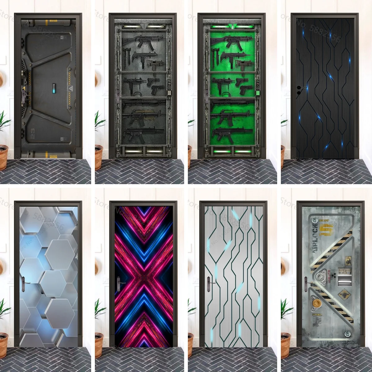 Black-analog-door-wallpaper-Modern-tech-style-PVC-self-adhesive-bedroom ...