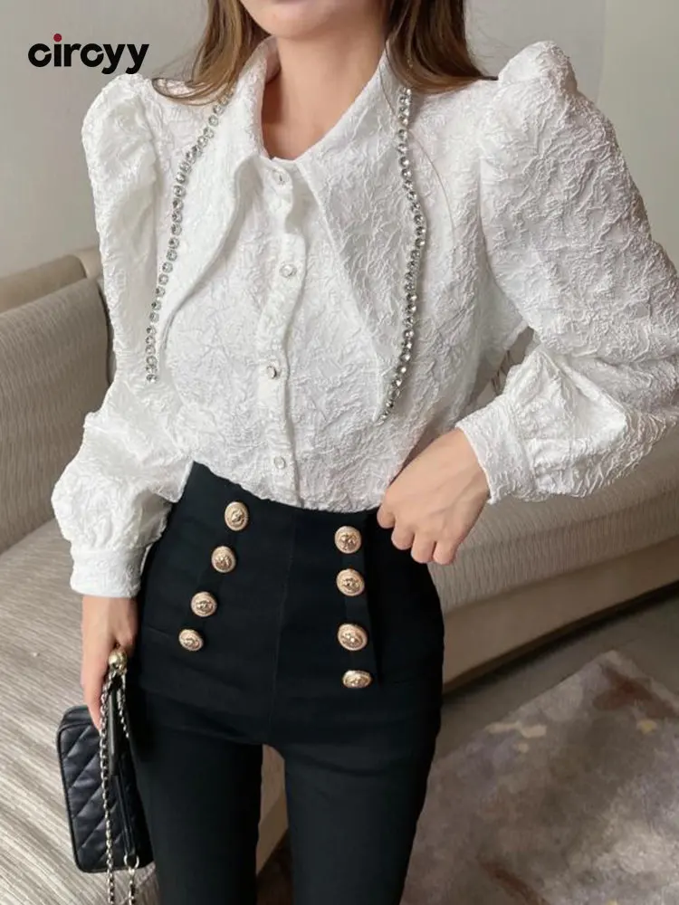 Circyy Blusa con botones para mujer, camisa de primavera con diamantes ...