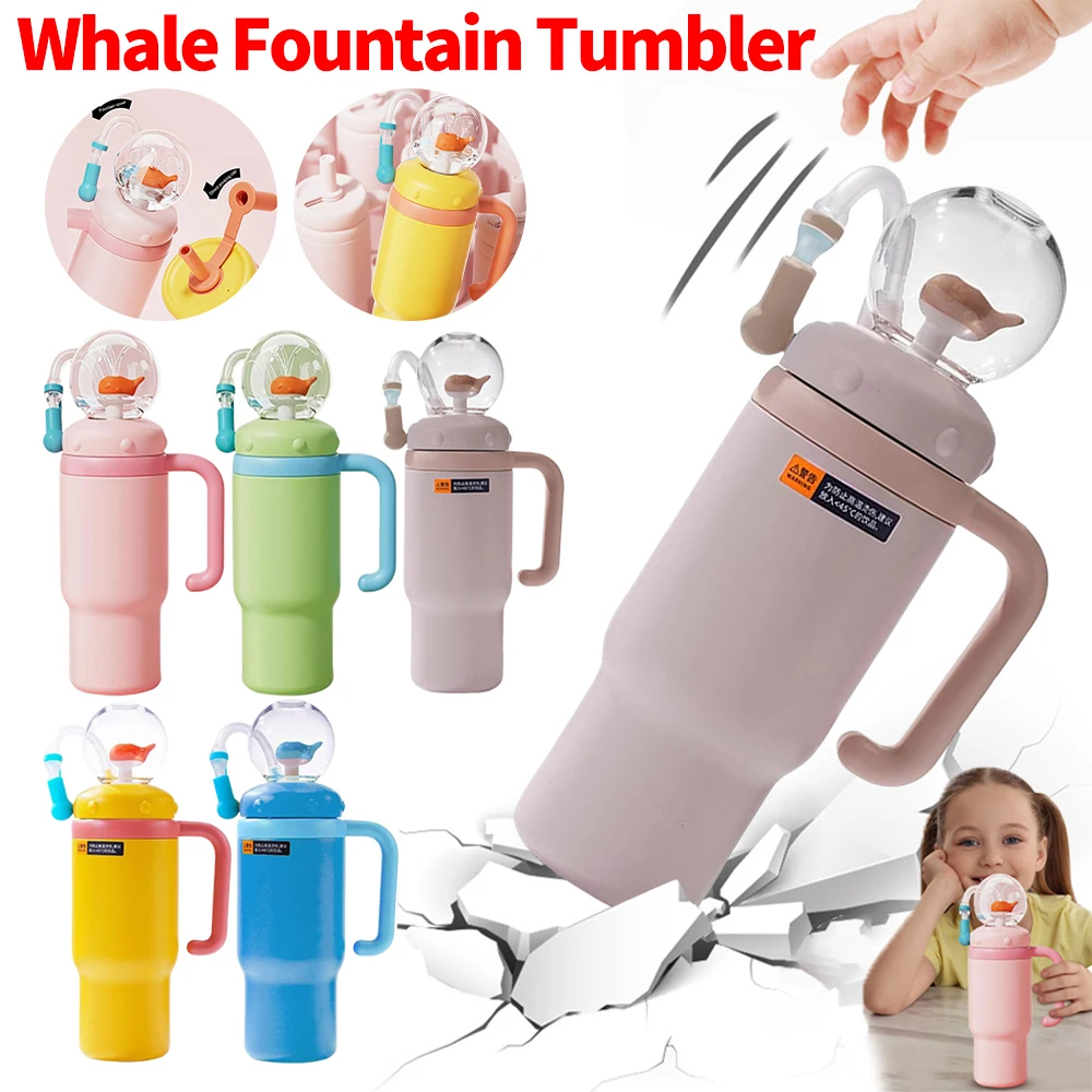24oz Stainless Steel Whale Fountain Tumbler with Handle Whale Water ...