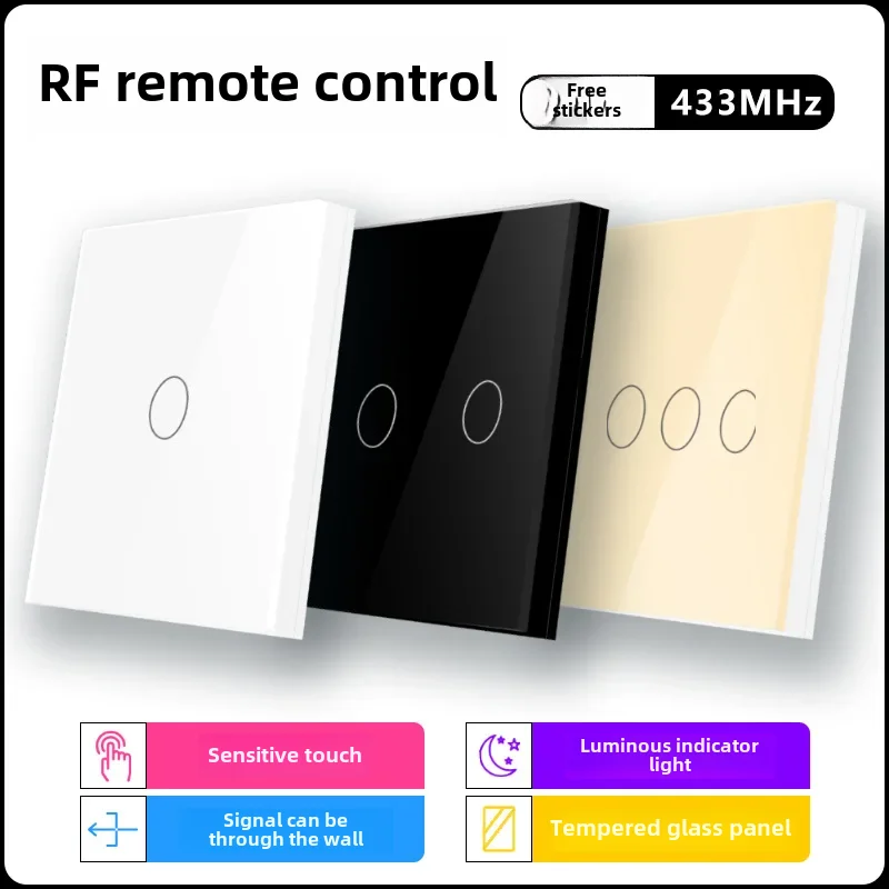 Wireless-remote-control-smart-RF433-radio-frequency-touch-switch-panel-86-type-wiring-free ...
