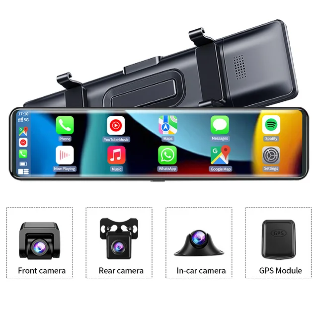 K1 Dash Cam WIFI Wireless Carplay & Android Auto 1440P 3 Cameras ...
