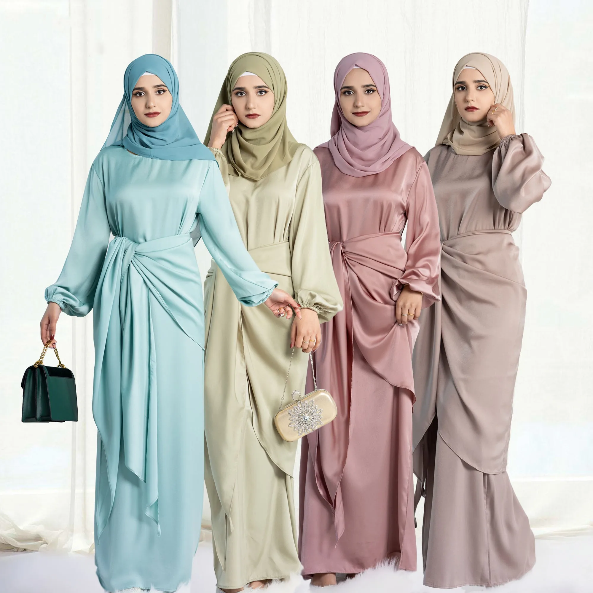Latest-Islamic-Clothing-Fashion-Girls-Satin-Wrap-Skirt-Set-Muslim ...