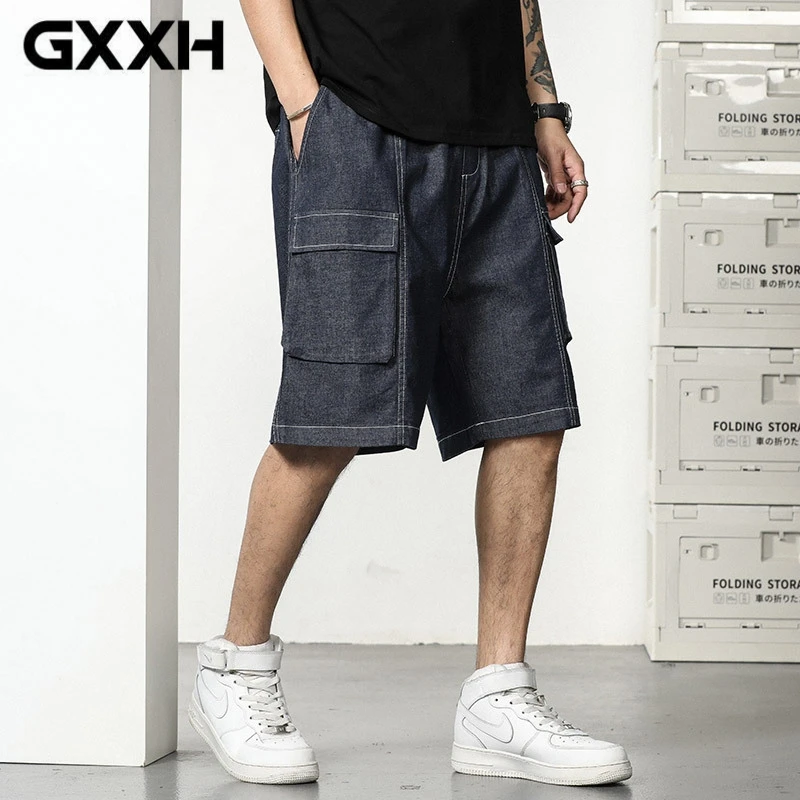 GXXH Summer Mens Denim Shorts Elastic Stretched Waist Thin Short Jean ...