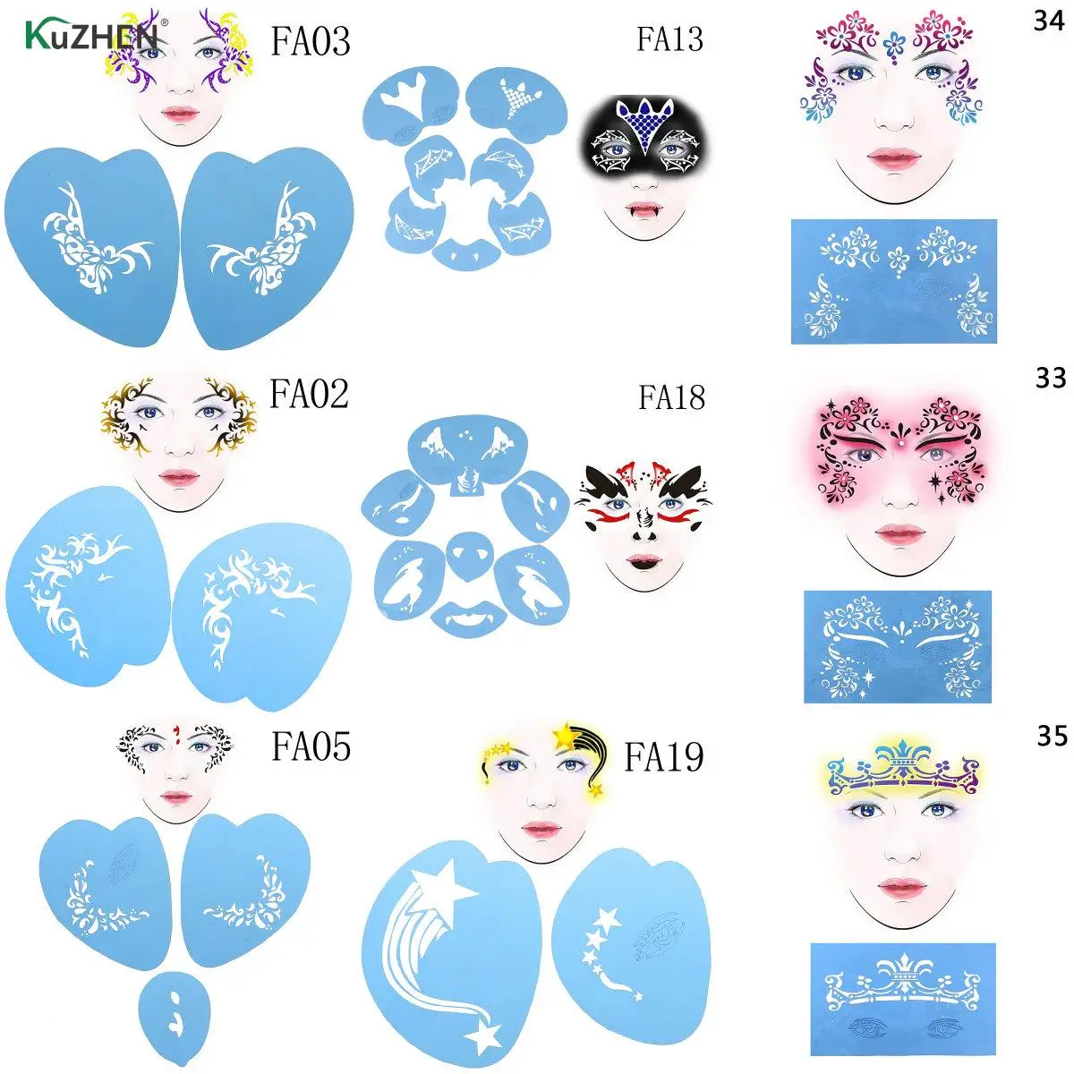 Diy 재사용 가능한 소프트 페이스 바디 페인트 에어 브러시 7 개1 개 반짝이 문신 스텐실 페이셜 메이크업 템플릿 드로잉