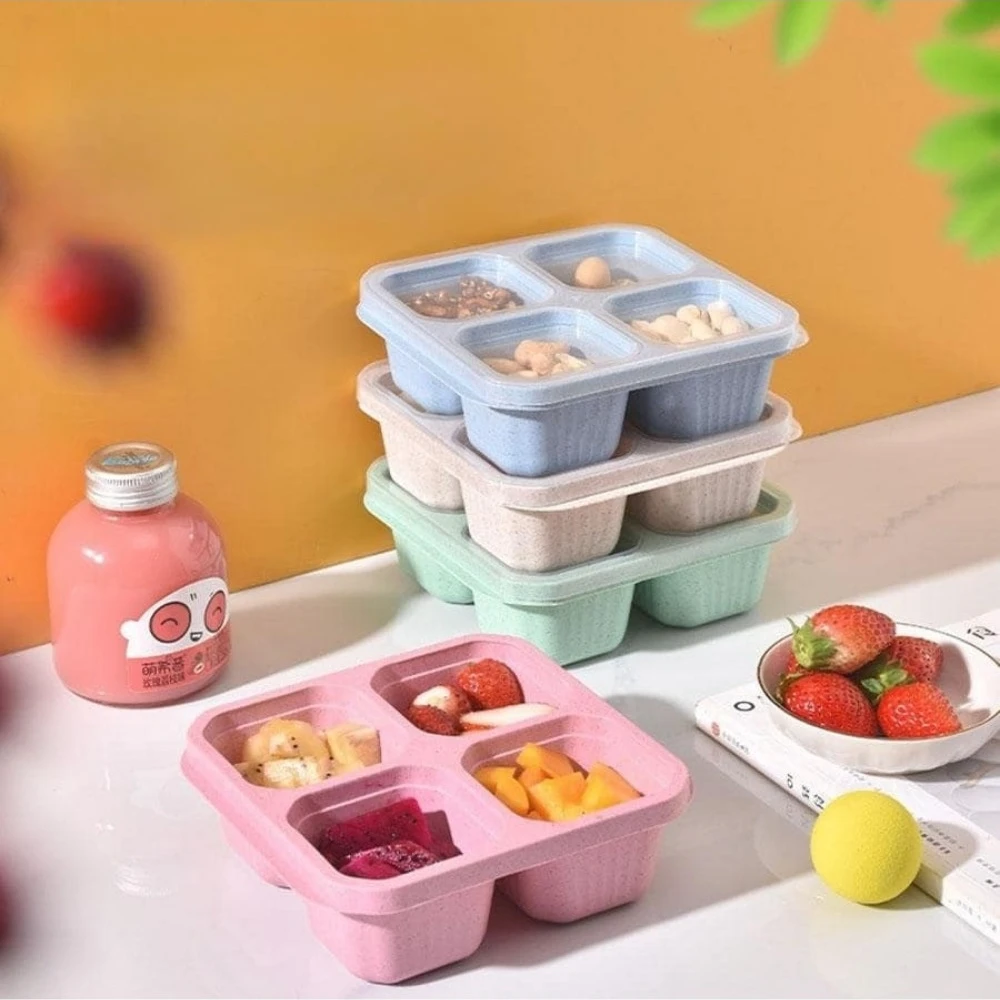 Square-Divider-Bento-Box-Reusable-4-compartment-Food-Container-Snack ...