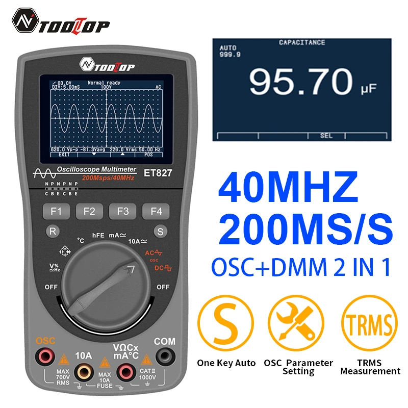 TOOLTOP 디지털 오실로스코프 멀티미터 전자 수리 실험실 도구, 6000 카운트 트루 RMS 스코프미터, ET827, 40MHz, 200Msps/S| | - AliExpress