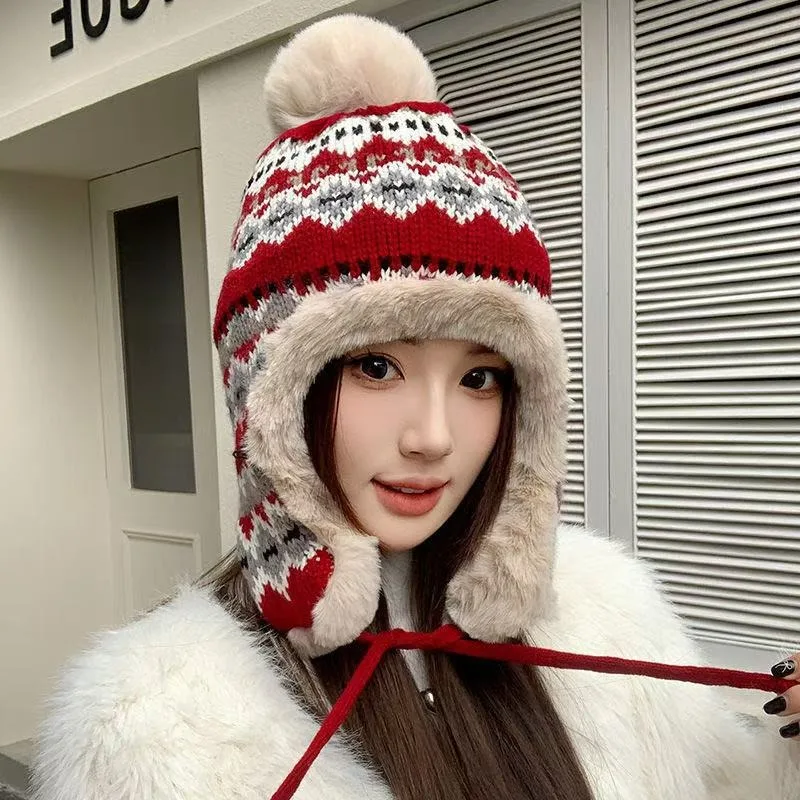 Warm Plush Aviator Hat for Women,Thick Warm Windproof Head Cap with Ear ...