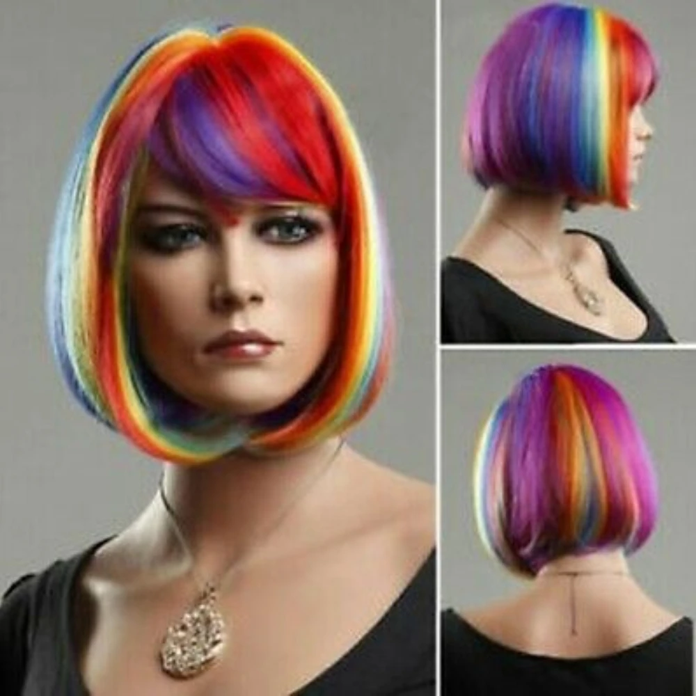 Rainbow-Bob-Wigs-With-Bangs-Baby-Wig-Short-Straight-Wigs-for-Girls ...