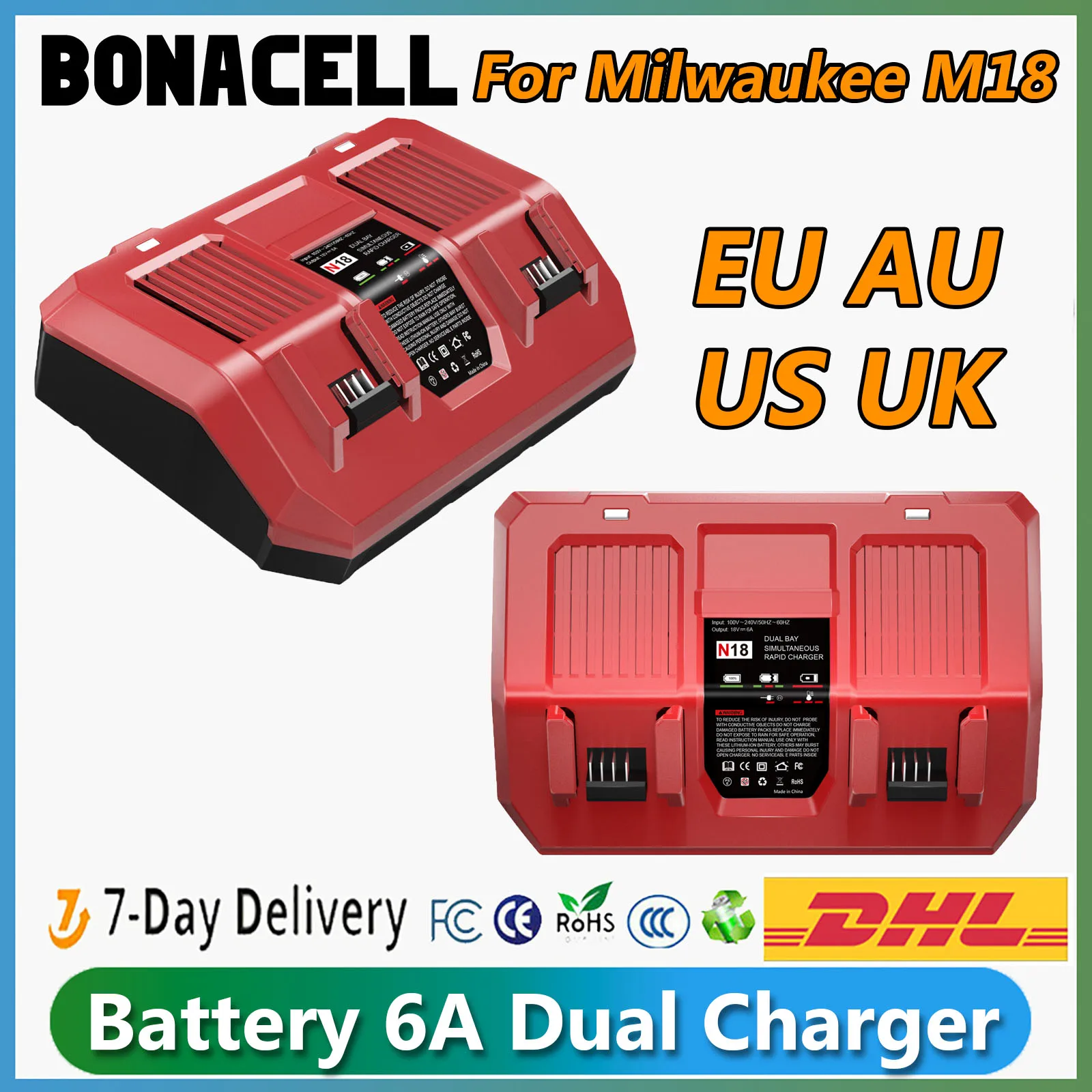 For-Milwaukee-M18-Battery-Dual-6A-Charger-18V-For-Milwaukee-M18B5-XC-Li ...
