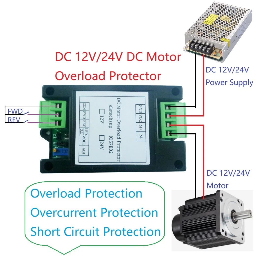DC 12V 24V Brushed Motor Overload Overcurrent Short Circuit Protector ...