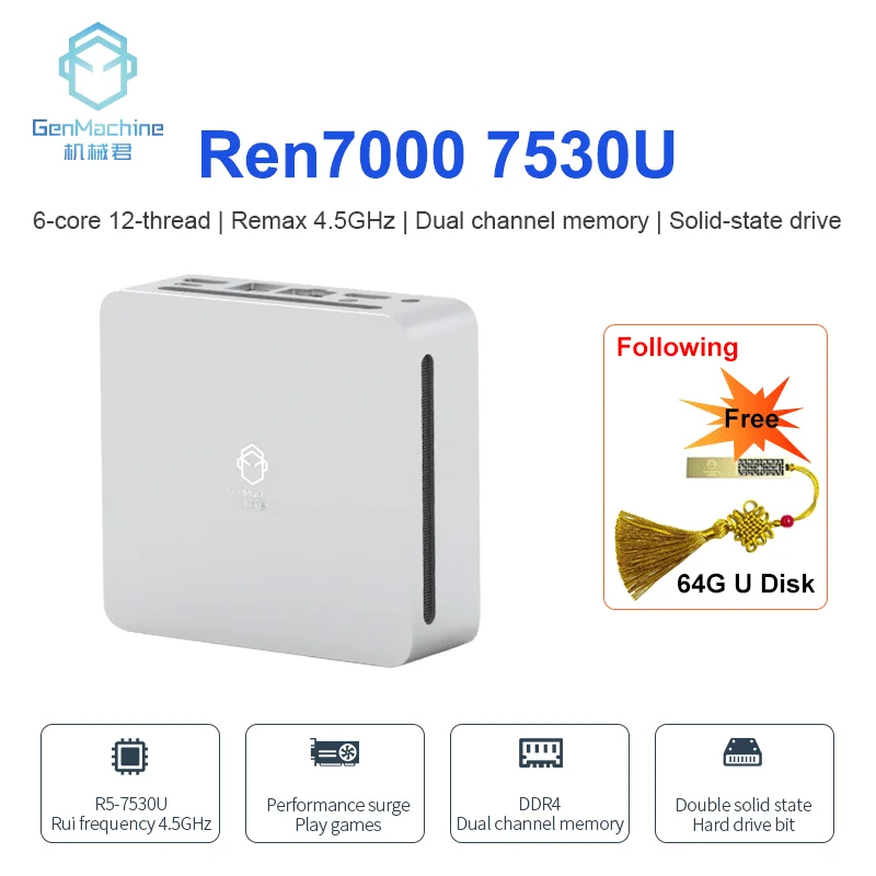 2023 GenMachine New Mini PC Ren7000 7530U AMD Ryzen5 7530U CPU 2.0GHz ...