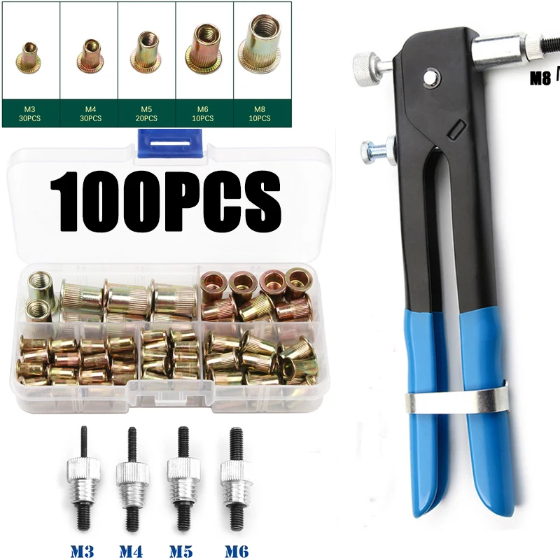 100pcs M4-M8 Flat Head Metric Threaded Blind Rivet Nut Rivnut Nutsert ...