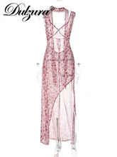 Dulzura Sexy Y2K Clothes Floral Print Sleeveless Backless Side Slit Chiffon Bodycon Maxi Dresses ...