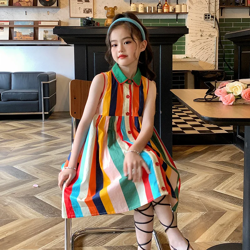 Summer-Girls-Sleeveless-Vest-Dress-For-Children-Girls-Colorful-Striped ...