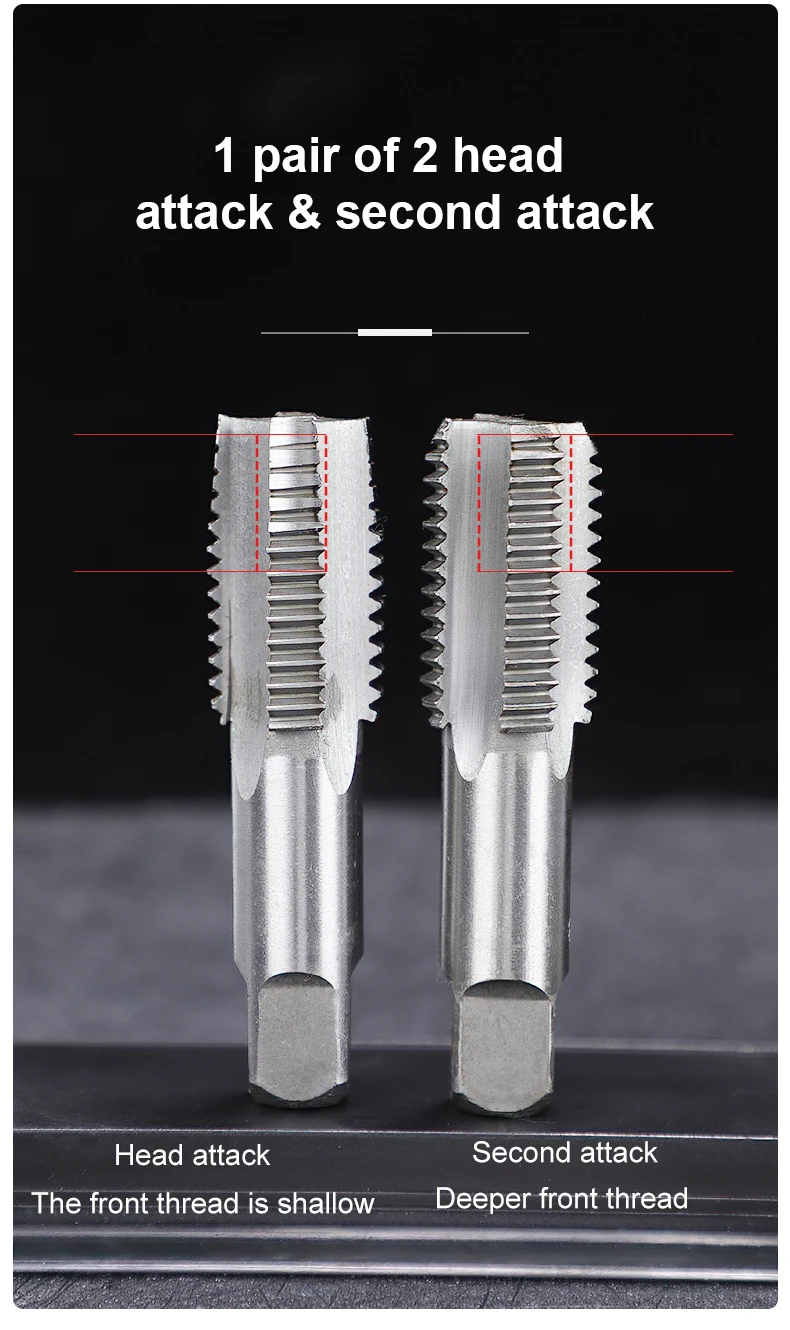 Clé et douille,taraud à filetage pour main droite,2 pièces,HSS,Machine,taraud à vis métrique ...