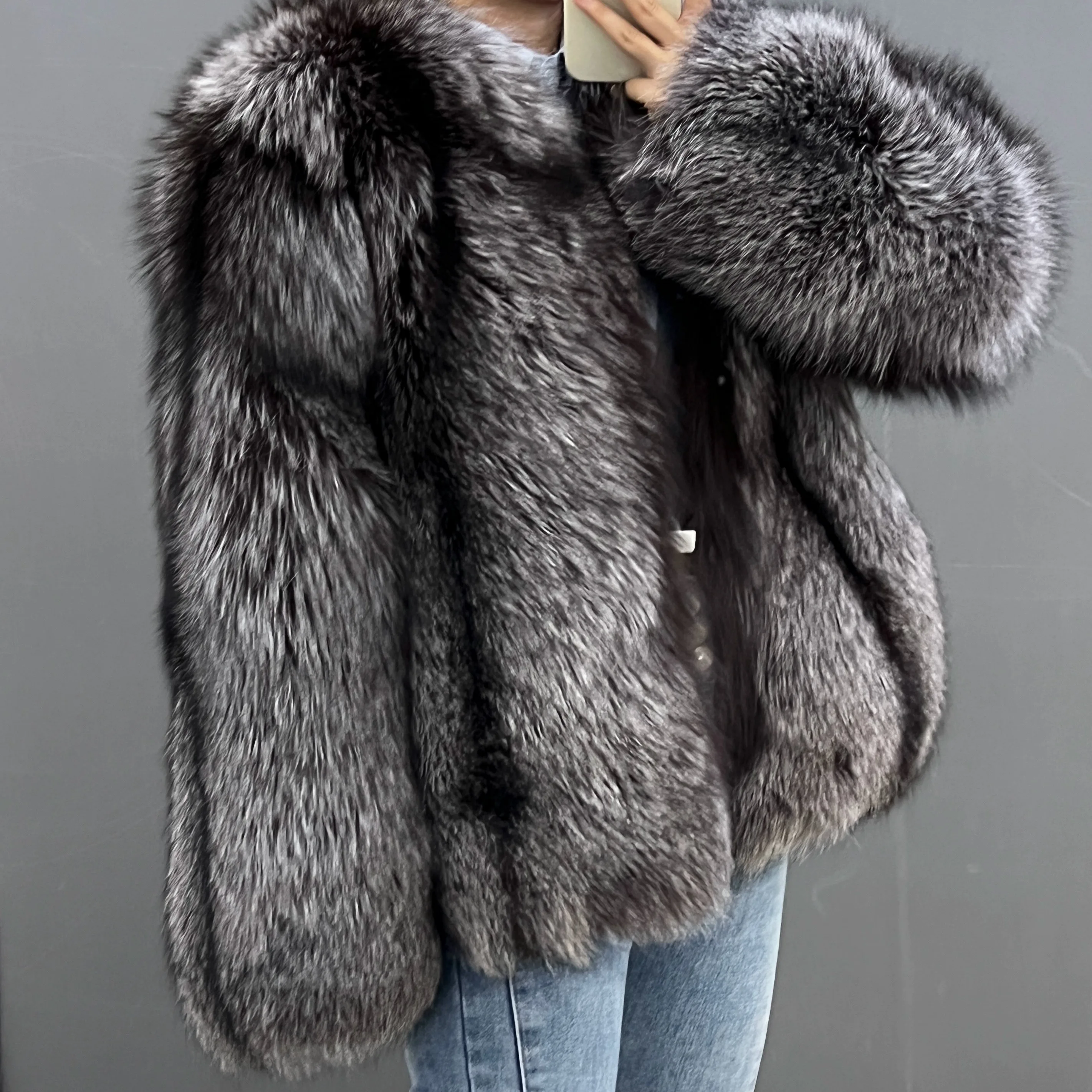 2024 Plus Size Luxury Natural Fox Fur Jacket Women Winter Warm Full ...
