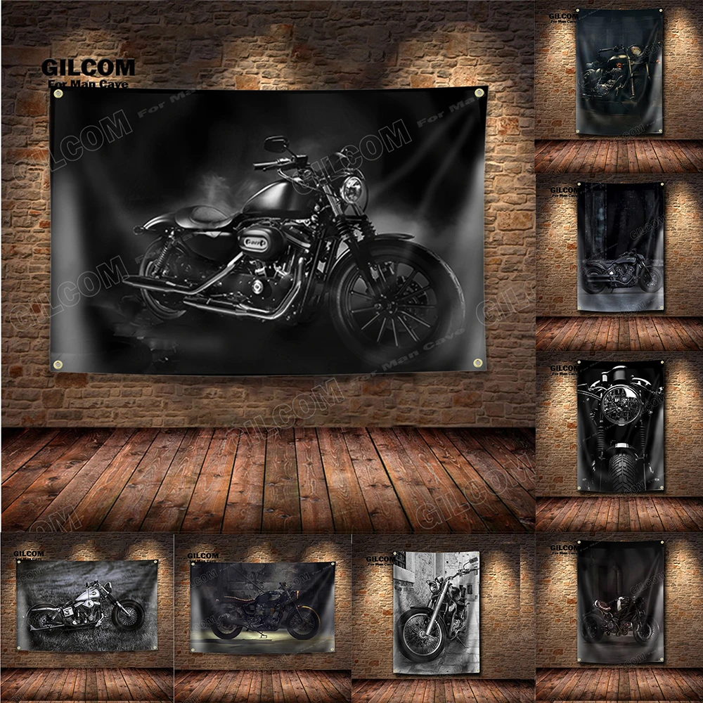 Motorcycle Darkness Banner Flag Motorcyclist Poster Wall Art AD Vintage ...