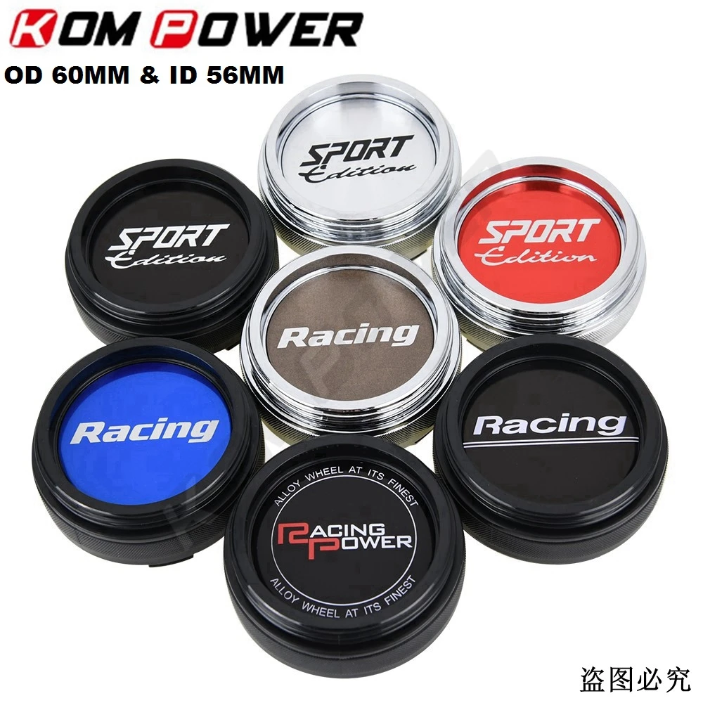 4PCS 60MM OD / 56MM ID Cap Sport Rim Cover SPORT RACING Sticker Center ...