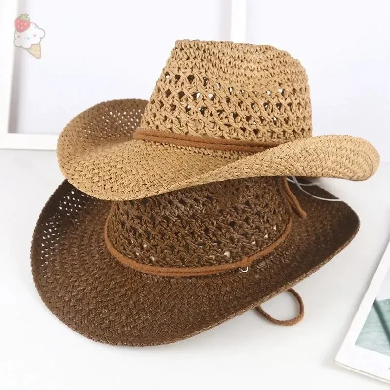 Vintage Western Cowboy Sun Hats Men Women Straw-Hat Outdoor Travel ...