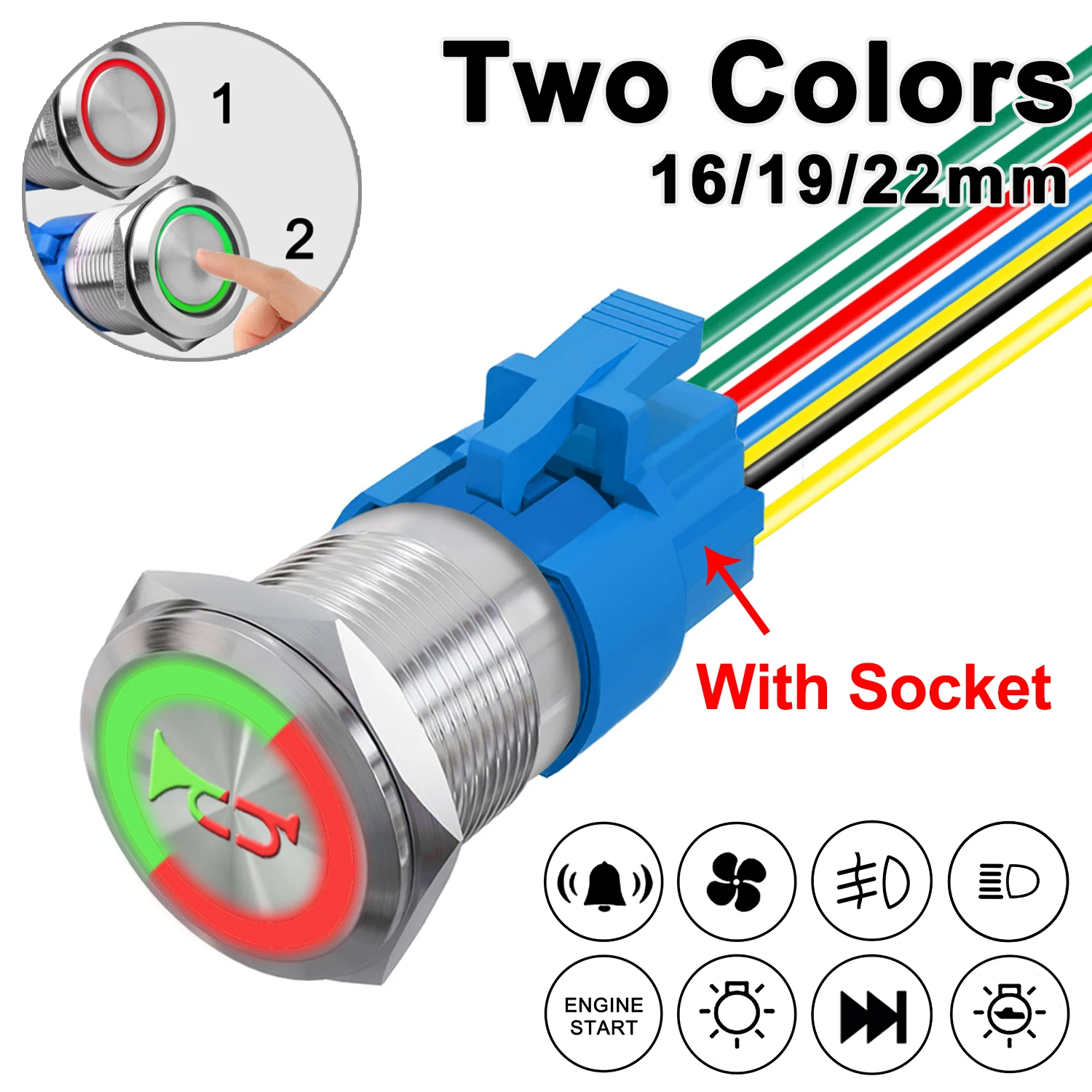 16-19-22mm-Customized-Two-Color-Push-Button-Switch-with-Socket-12V-LED ...