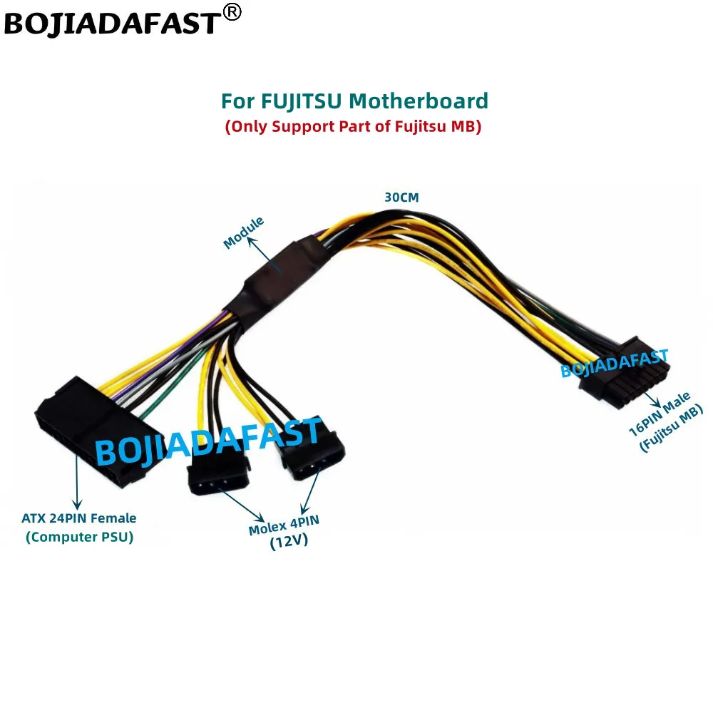 ATX 24Pin & Dual Molex to Motherboard 16 PIN 16Pin Adapter Power Cable ...